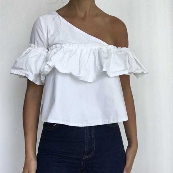 Zara | Tops | Zara One Shoulder Ruffle Cold Shoulder Frill Blous | Poshmark